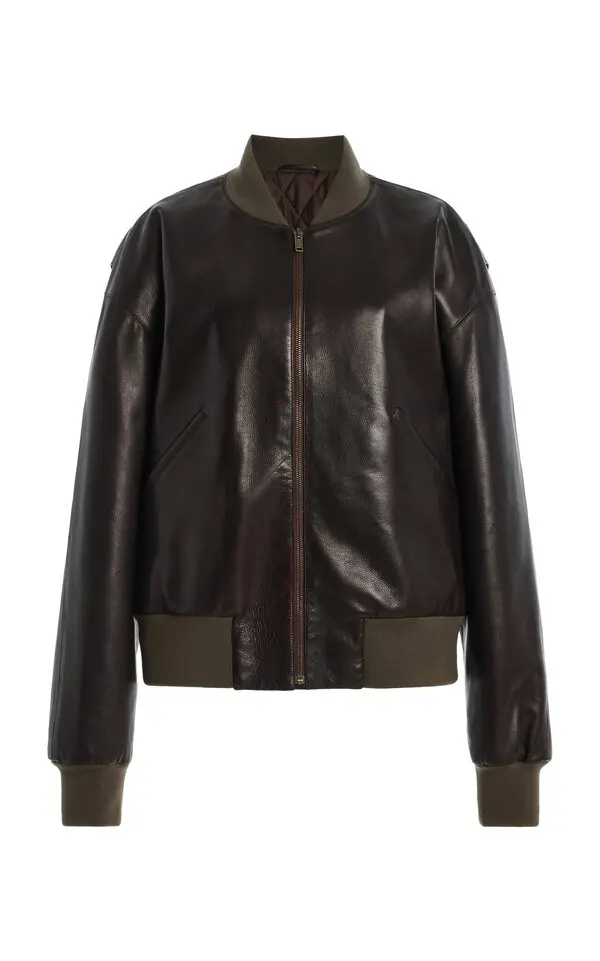 THE ROW Morisel Leather Bomber Jacket - Brown