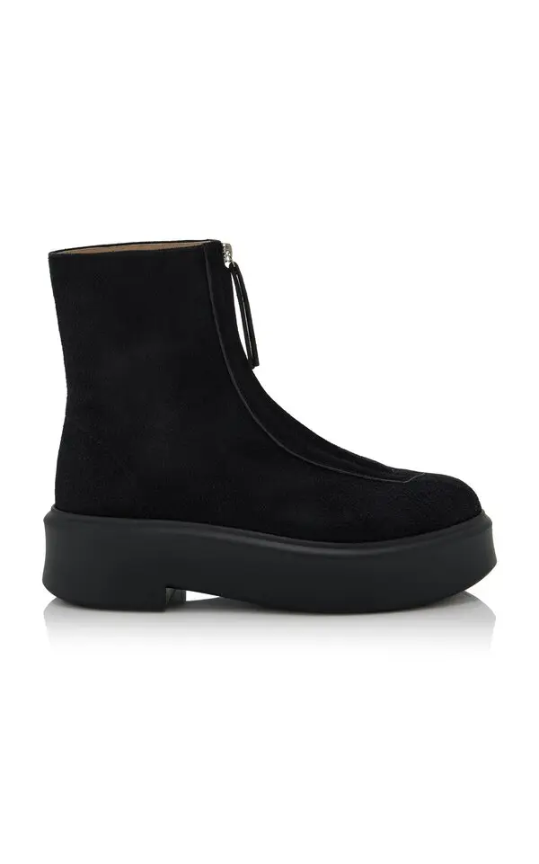 THE ROW Zipped Suede Boots - Black