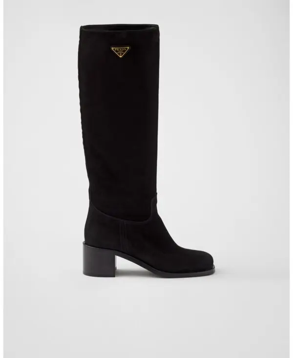 Prada Suede Knee High Boots - Black