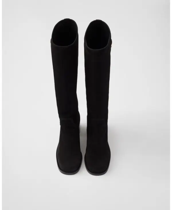 Prada Suede Knee High Boots - Black