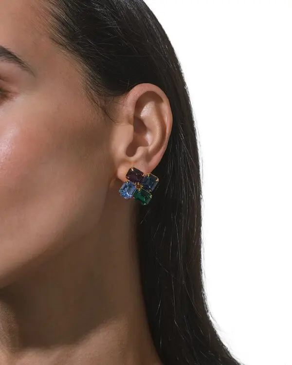 JENNIFER BEHR Piccolo Crystal Square Mosaic Stud Earrings - Multi Pink
