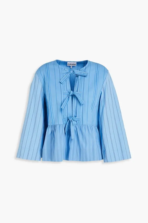 GANNI Striped Cotton-poplin Peplum Top