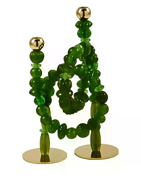 POLSPOTTEN Beaded Candlestick Holders - Green
