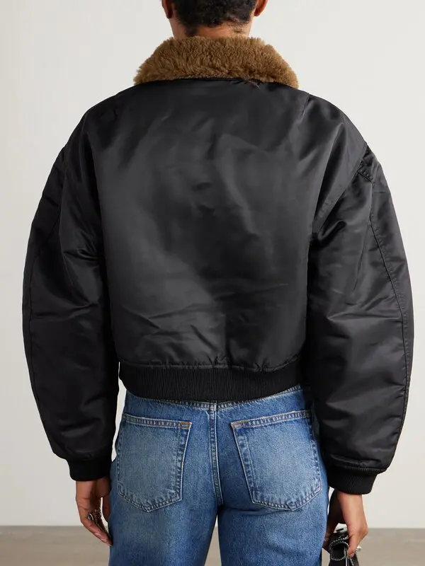RE/DONE Cropped Padded Plush-trimmed Shell Bomber Jacket