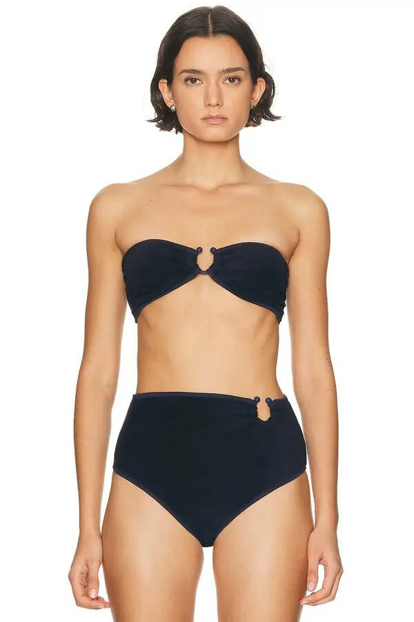 Johanna Ortiz Terry Seawaters Bikini Top - Navy & Ecru