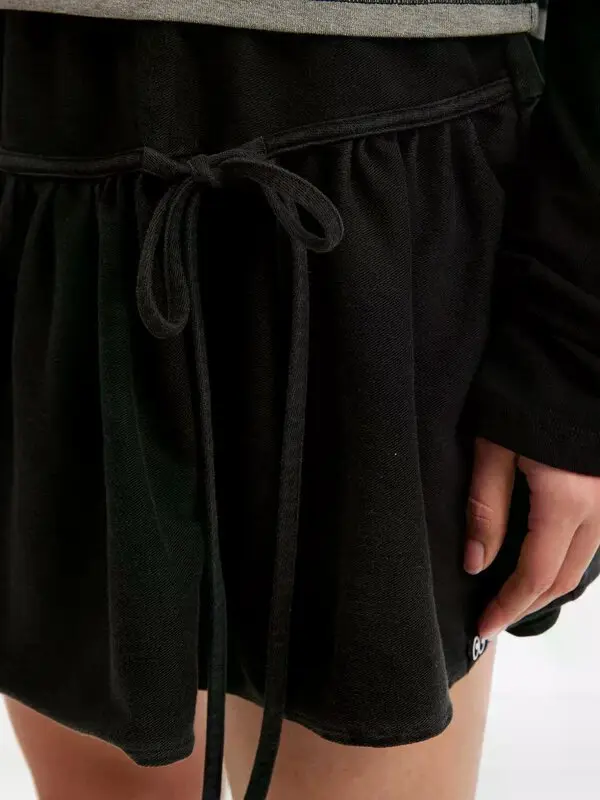 MINI CREAM Tiered Mini Skirt With Tie Detail