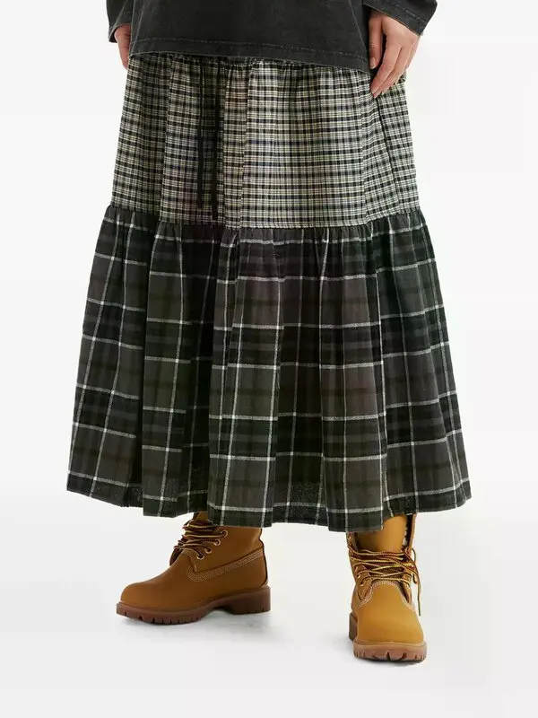 MINI CREAM Tiered Check Midi Skirt