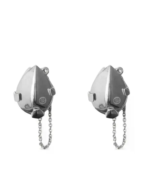 Burberry Sterling Onyx Shield Earrings - Silver