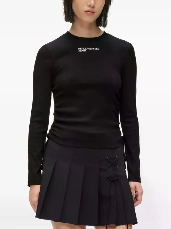 Karl Lagerfeld Ruched Ribbed Top - Black