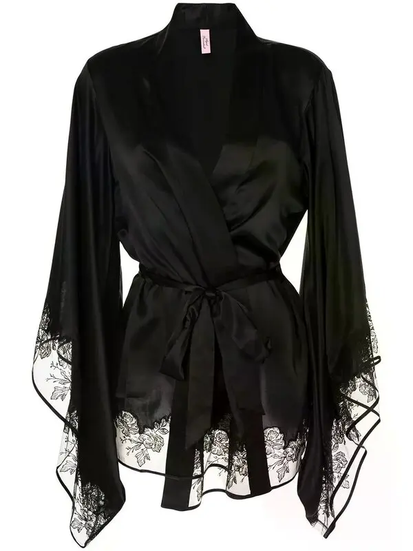Agent Provocateur Silk Floral Appliqué Dressing Gown - Black