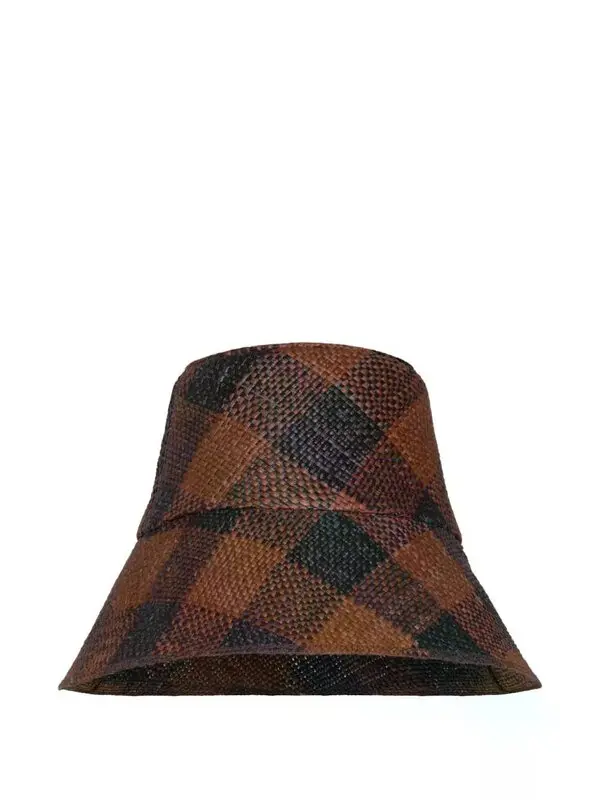 Johanna Ortiz Checked Wide Brim Hat - Brown