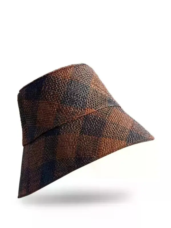 Johanna Ortiz Checked Wide Brim Hat