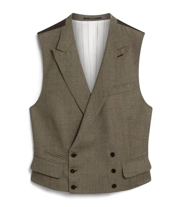 Dunhill Wool Glen Check Double-breasted Waistcoat - Brown