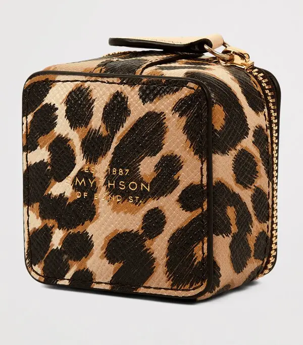 Smythson Panama Leather Leopard Print Trinket Case