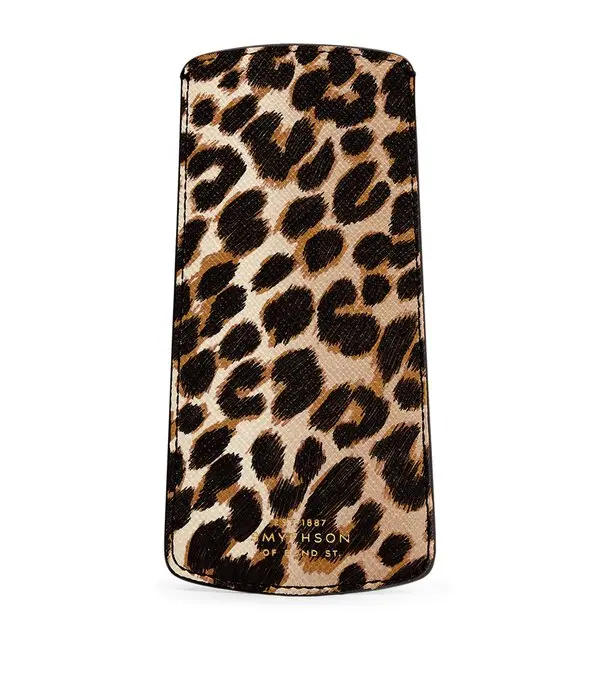 Smythson Panama Leopard Print Glasses Case - Brown