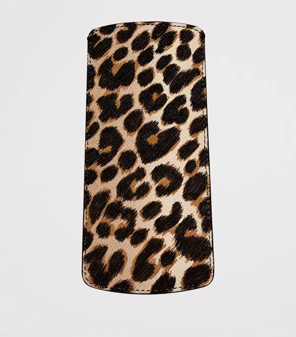 Smythson Panama Leopard Print Glasses Case - Brown