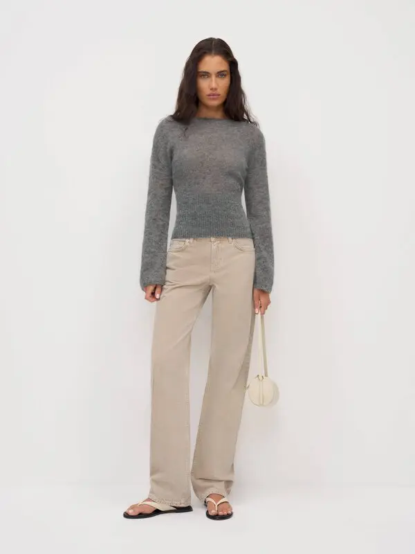 REFORMATION Soren Sheer Alpaca Sweater Top - Grey