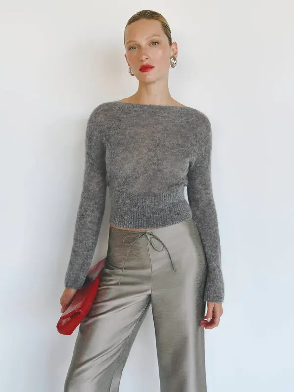 REFORMATION Soren Sheer Alpaca Sweater Top - Grey