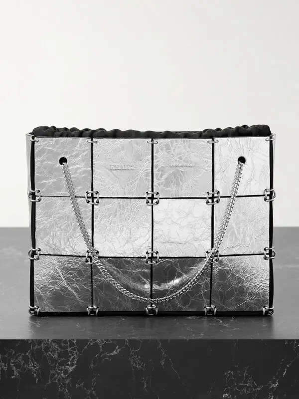 Khaite Mini Emma Embellished Metallic Crinkled-leather Tote