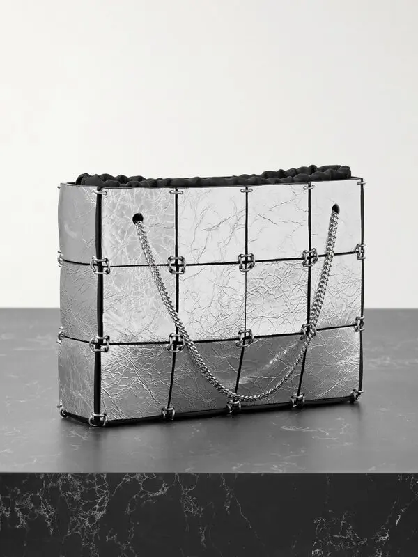 Khaite Mini Emma Embellished Metallic Crinkled-leather Tote