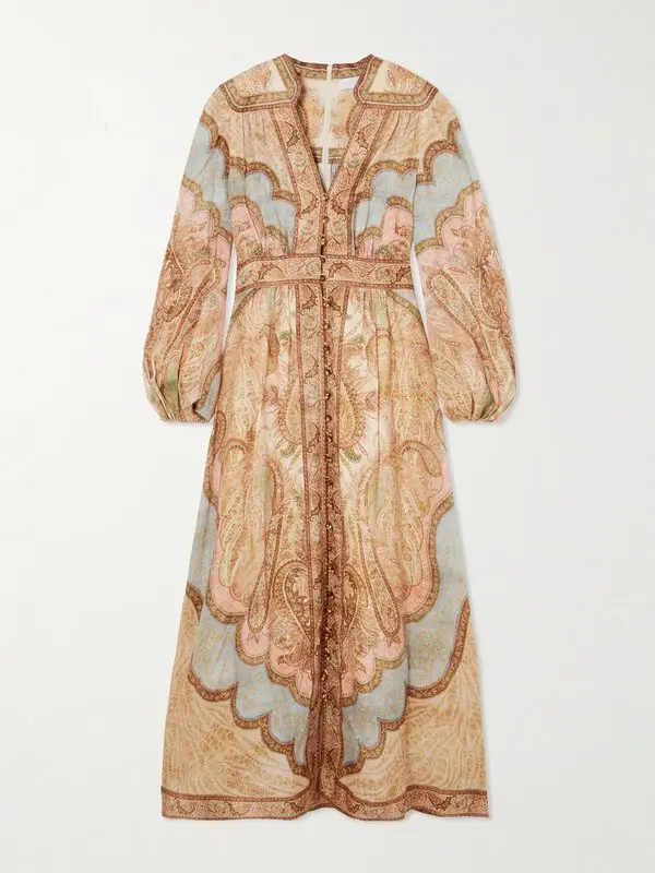 chinese dress ladies Zimmermann Rosa Lace-up Floral Print Linen Midi Dress main image 1