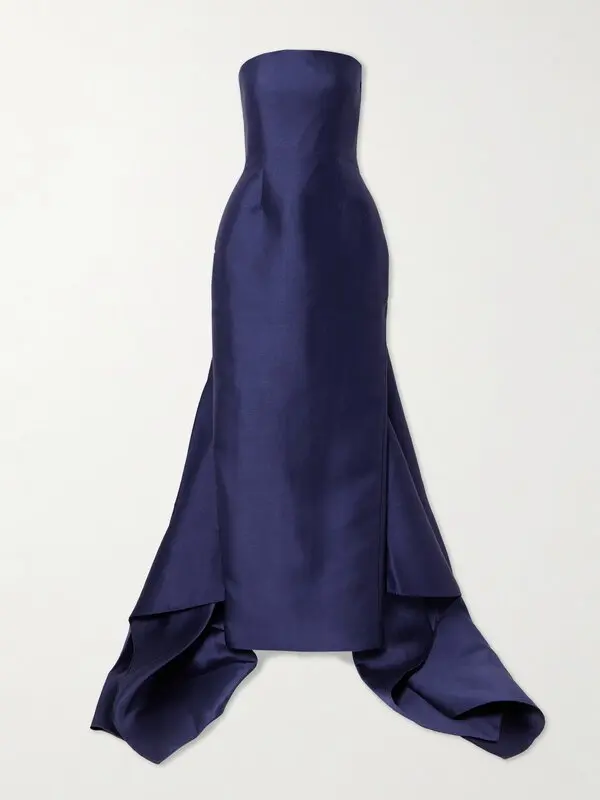 Solace London Imani Strapless Pleated Twill Gown - Blue