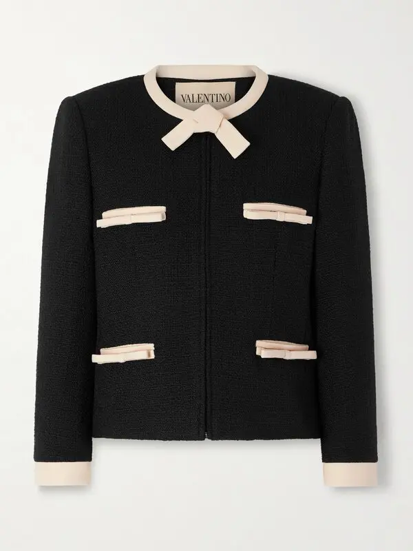 Valentino Garavani Bow-detailed Wool-blend Tweed Jacket - Black