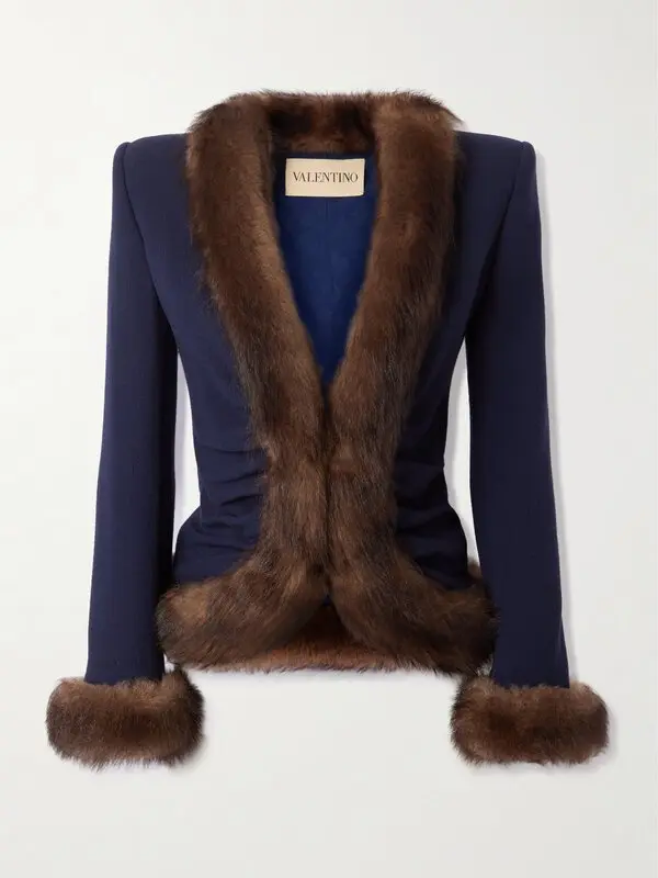 Valentino Garavani Shearling-trimmed Wool Jacket - Blue