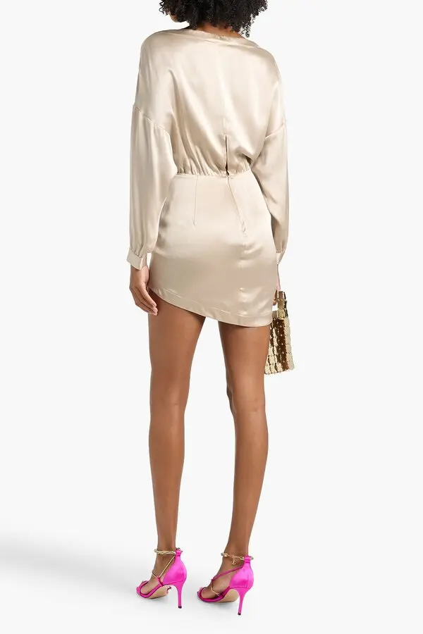 Michelle Mason Wrap-effect Silk-satin Mini Dress - Platinum
