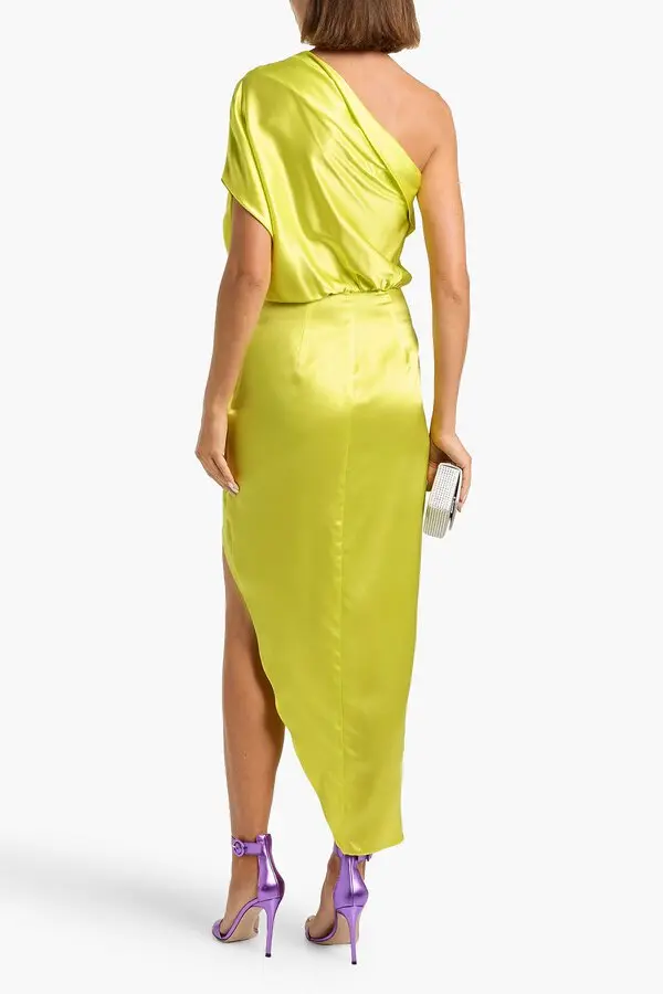 Michelle Mason One-Shoulder Silk-Satin Maxi Dress In Lime Green - 70% Off |  Editorialist