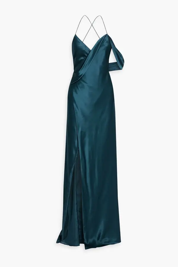 Michelle Mason Draped Silk-satin Wrap Gown - Petrol