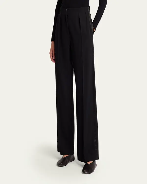 THE ROW Felicita Double Pleated Wide-leg Tuxedo Pants