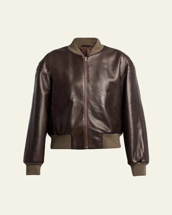 THE ROW Morisel Leather Bomber Jacket - Coffee