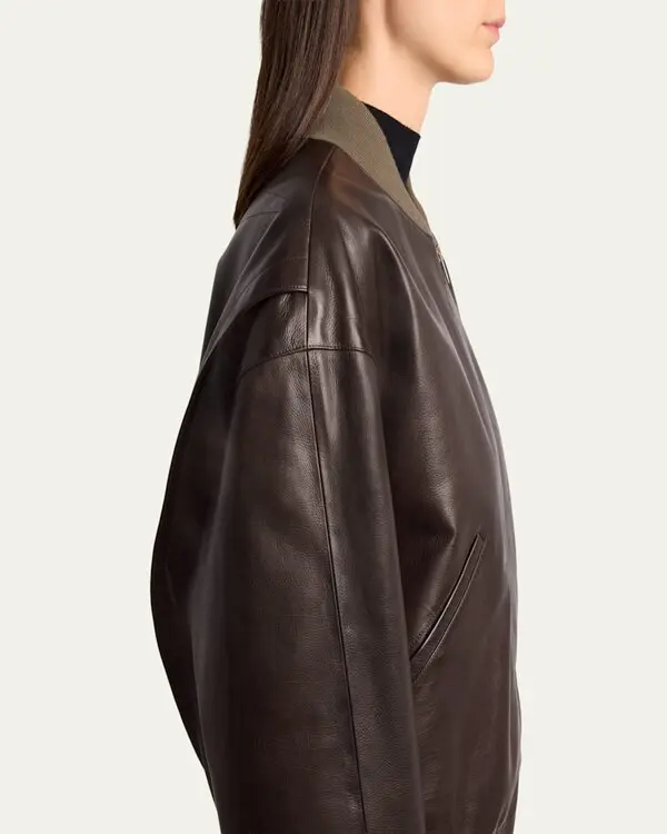 THE ROW Morisel Leather Bomber Jacket - Coffee