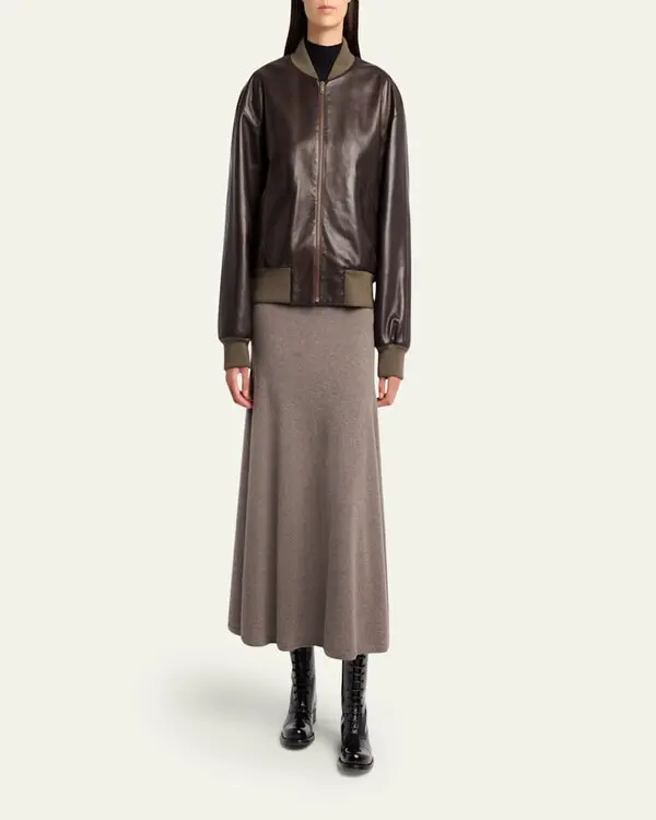 THE ROW Morisel Leather Bomber Jacket - Coffee
