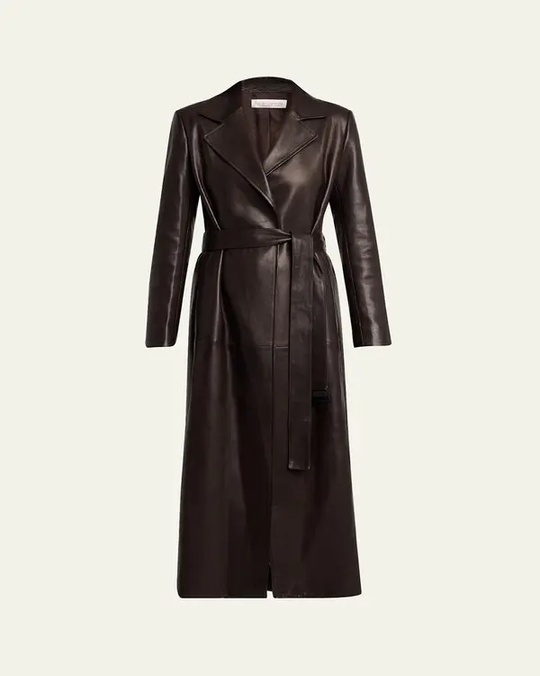 THE ROW Raisa Belted Leather Coat - Coffee