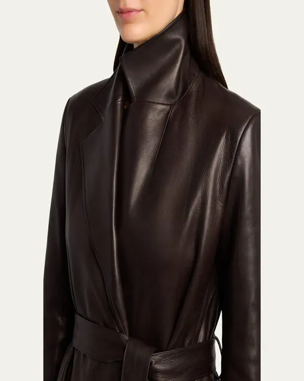 THE ROW Raisa Belted Leather Coat - Coffee