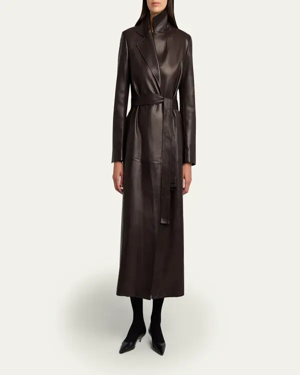 THE ROW Raisa Belted Leather Coat - Coffee