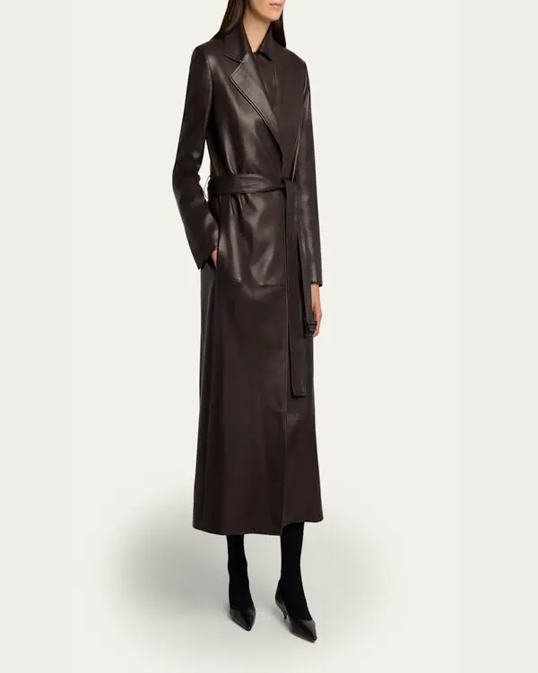 THE ROW Raisa Belted Leather Coat - Coffee