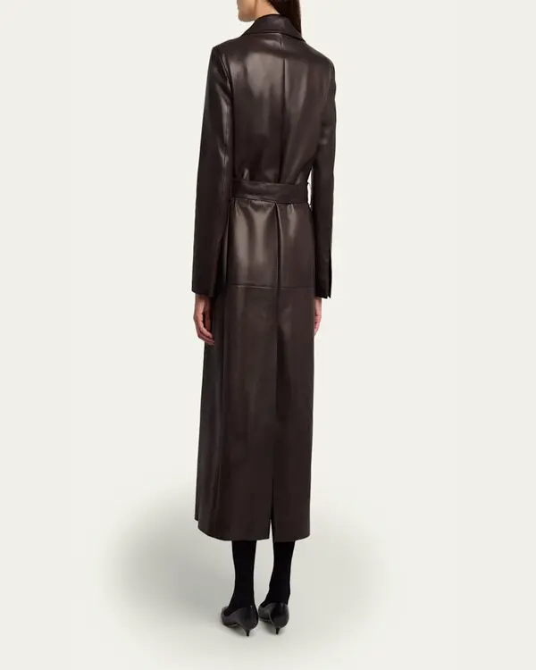 THE ROW Raisa Belted Leather Coat - Coffee