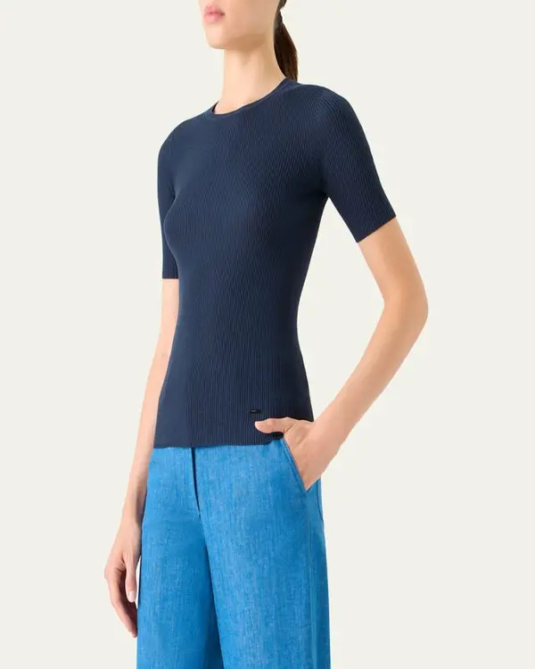 Akris Cotton Silk Short-sleeve Sweater