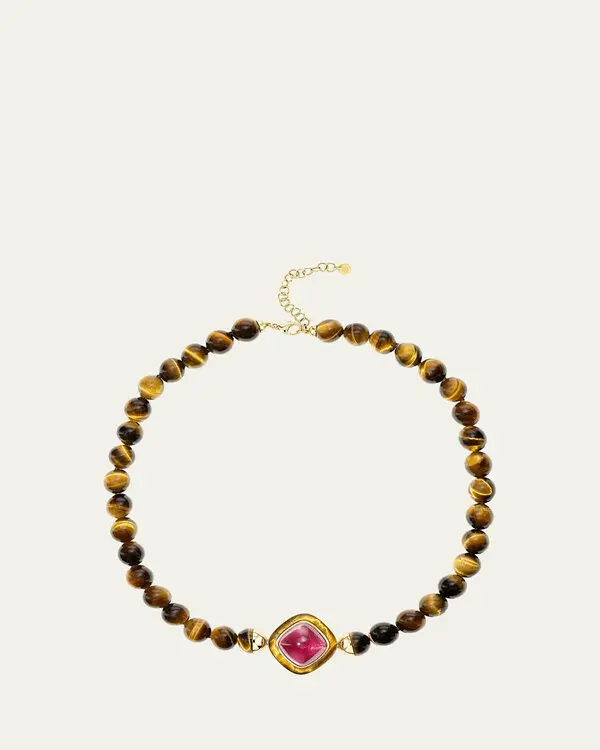 EMILY P. WHEELER Rubellite And Tiger's Eye Necklace - Yellow Gold Multi
