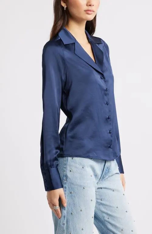 OPEN EDIT Satin Button-up Shirt - Navy Iris