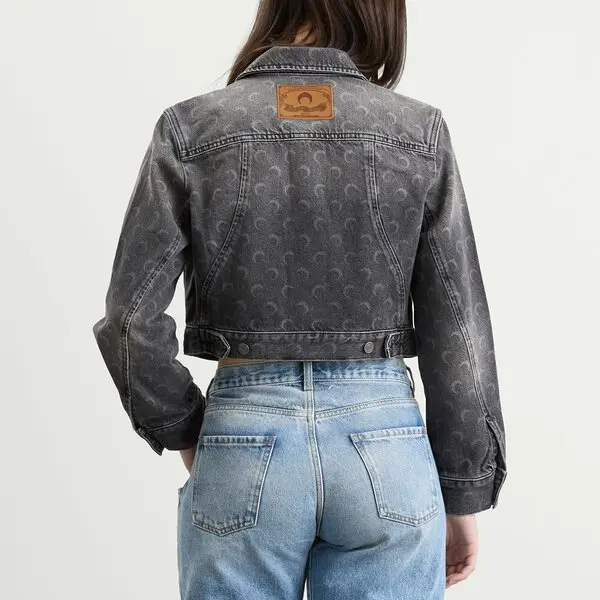 MARINE SERRE Moon Laser Denim Crop Jacket - Dark Grey