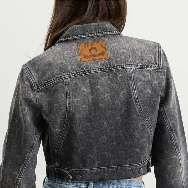 MARINE SERRE Moon Laser Denim Crop Jacket - Dark Grey