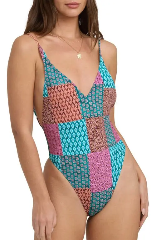 BILLABONG Patch It Up Deep V-neck One-piece Swimsuit - Blue Multi
