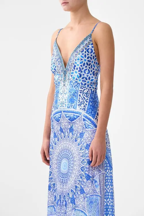Camilla V-neck Long Bias Slip Dress With Train - The Bosphorous