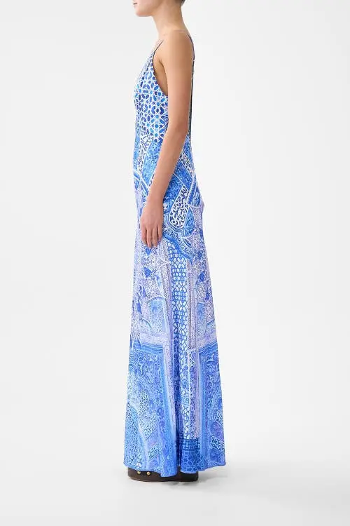 Camilla V-neck Long Bias Slip Dress With Train - The Bosphorous