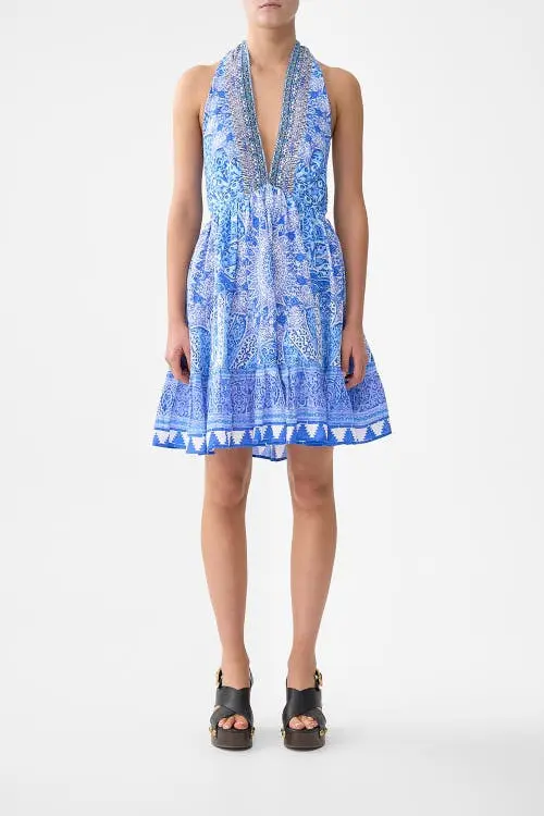 Camilla Ruffle Hem Halter Short Dress - The Bosphorous