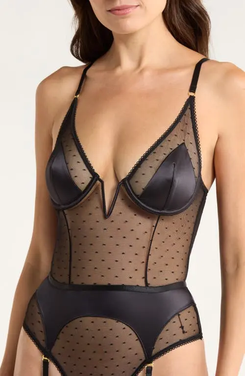 MEMOI Bette Satin & Mesh Bodysuit